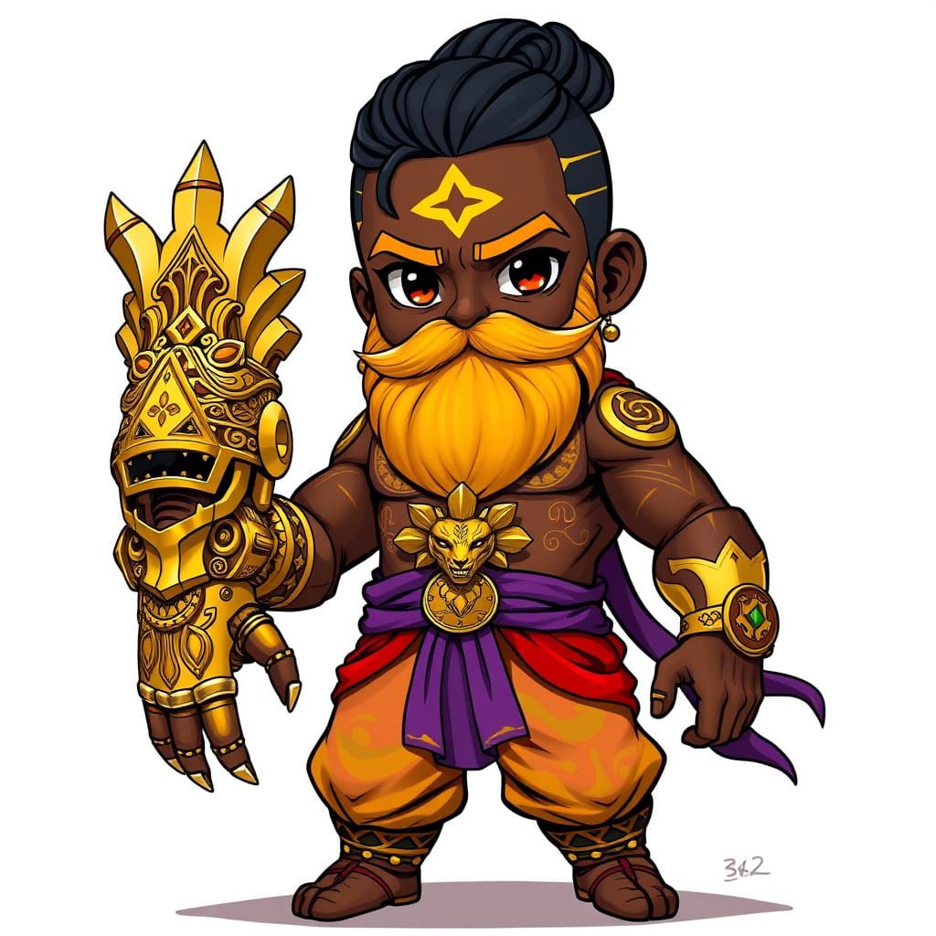 Divine Chibi Warrior in Rich Dark Skin Tone - AI Art