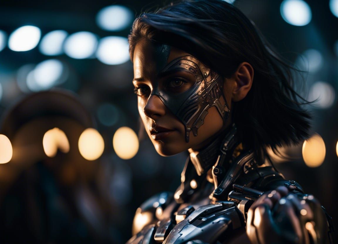 A Chiaroscuro cinematic shot from the movie the Alita Angel, Pretty ...