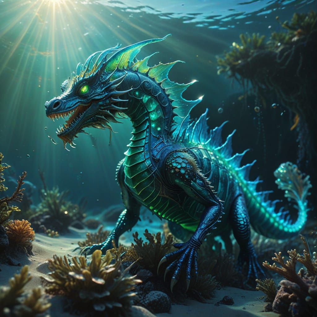 Ethereal Bioluminescent Sea Dragon Jellyfish Fusio... - AI Art