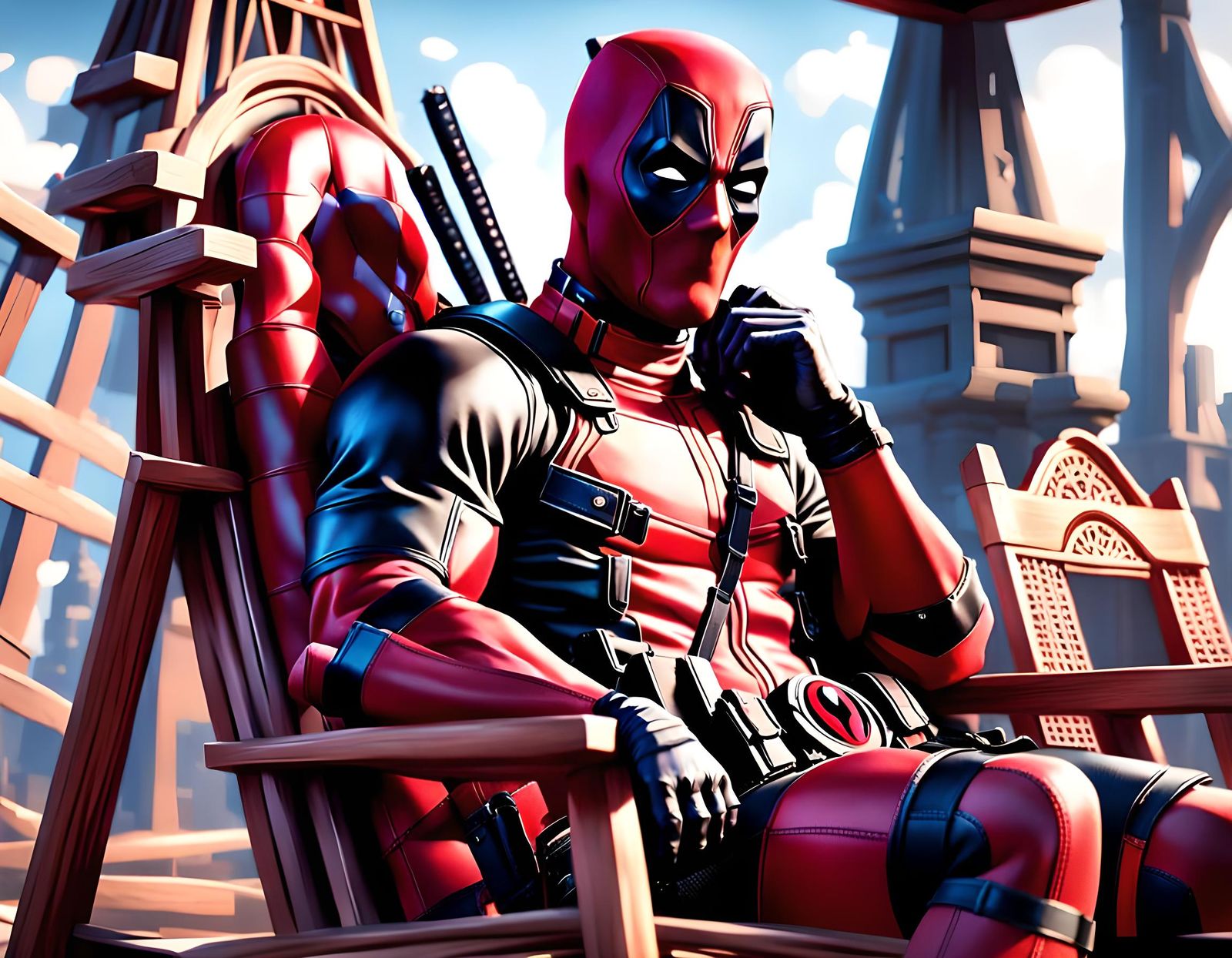 Deadpool relaxing in a wicker chair - AI Generated Artwork - NightCafe ...