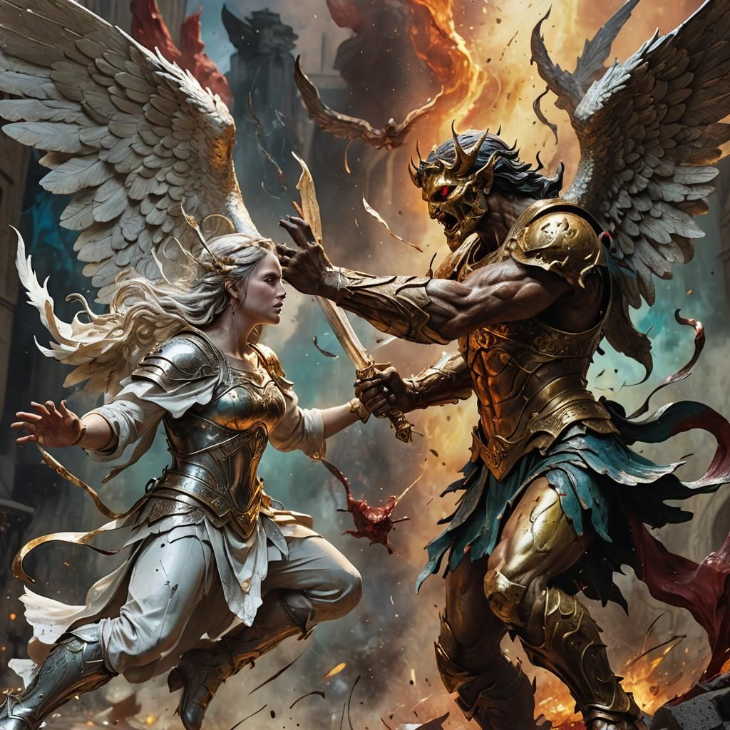 Angel fighting a demon - AI Generated Artwork - NightCafe Creator