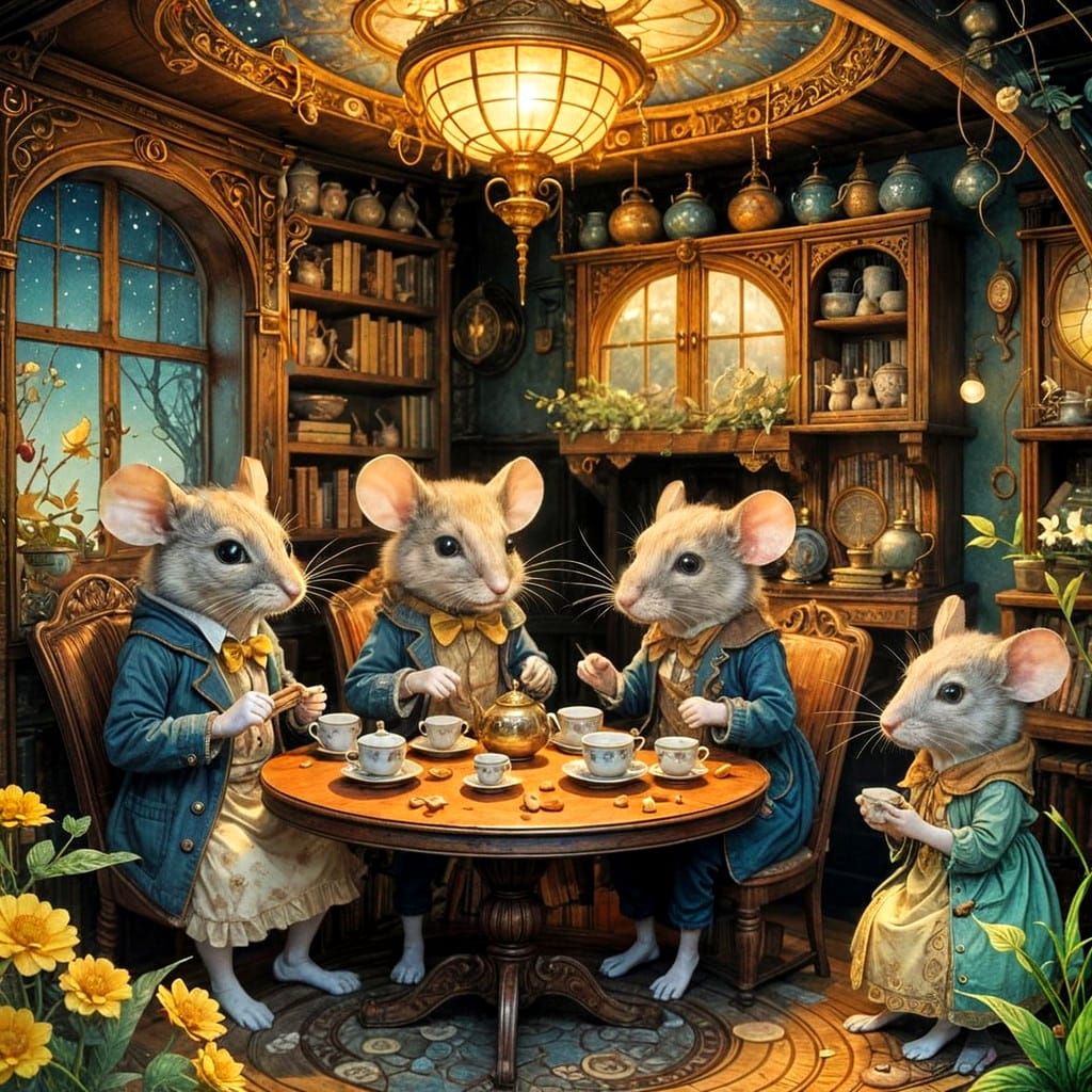 A family of mice drinking tea - A family of mice drinking t...