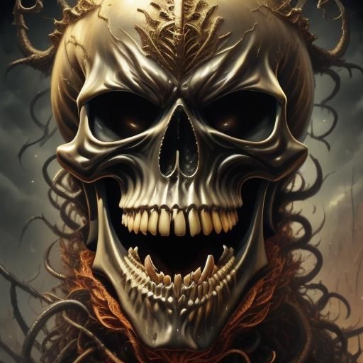 skeleton king with a bloody sword sinister by Greg Rutkowski Close-up ...