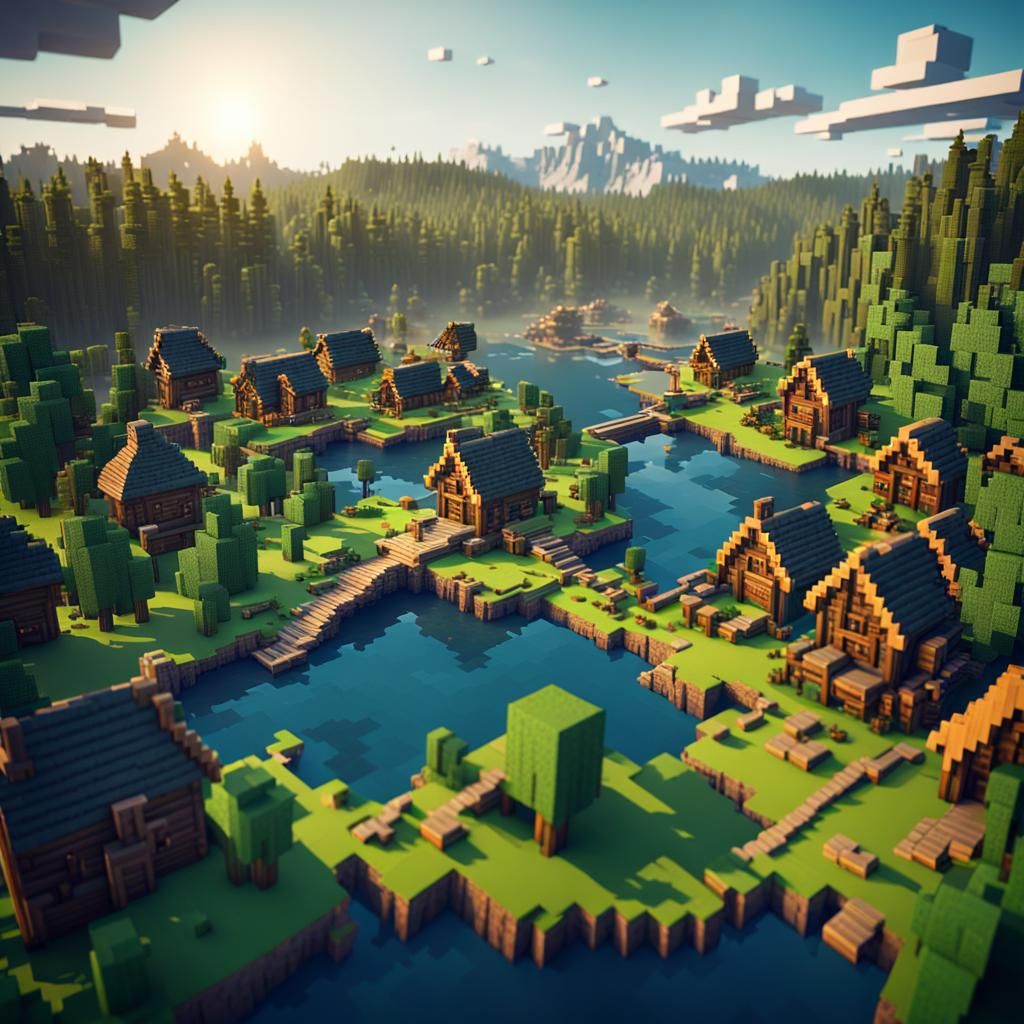 minecraft village at a lake 2 - AI Generated Artwork - NightCafe Creator