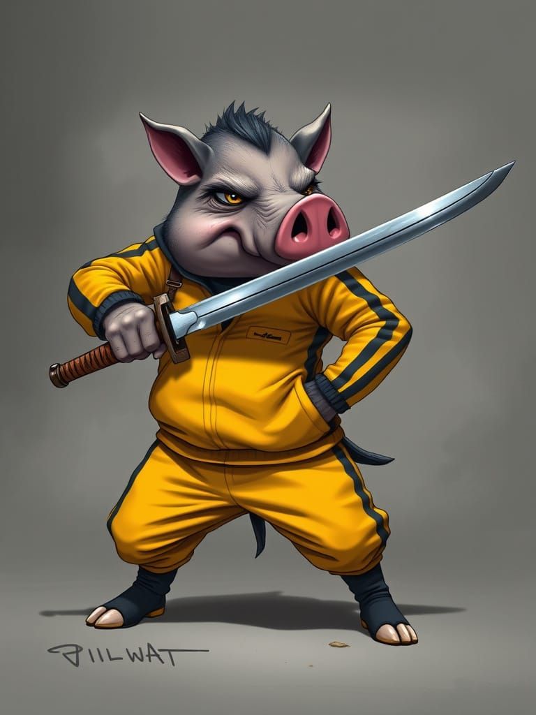 Warthog Warrior in Neon Tracksuit, Inspired by Cyb... - AI Art