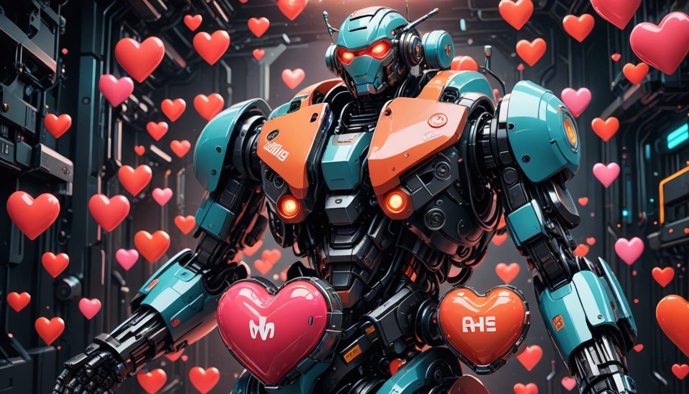 Retro-Futuristic Robot Whispers Affection in a Dig... - AI Art
