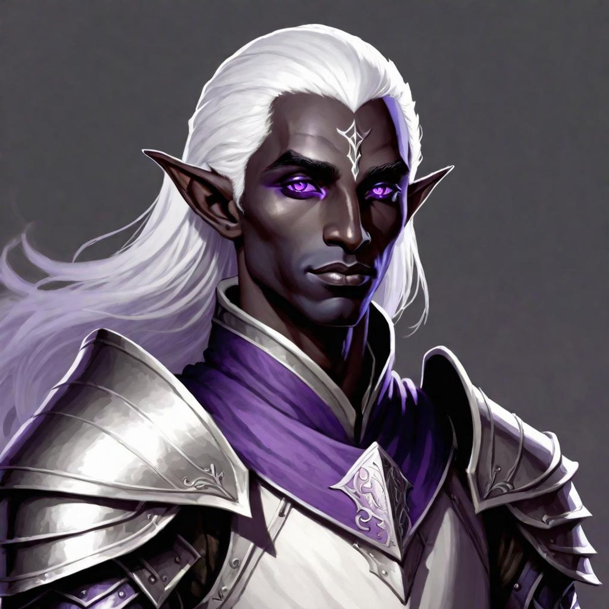 Drow male, knight, paladin, kind, young, righteous, graceful, armor ...