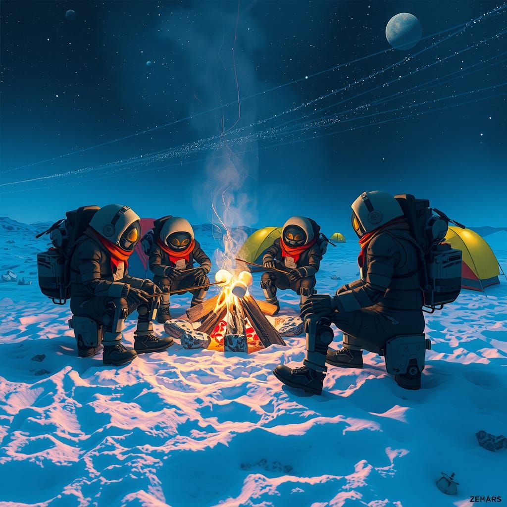 Robots Roast Marshmallows on a Futuristic Lunar Ca... - AI Art