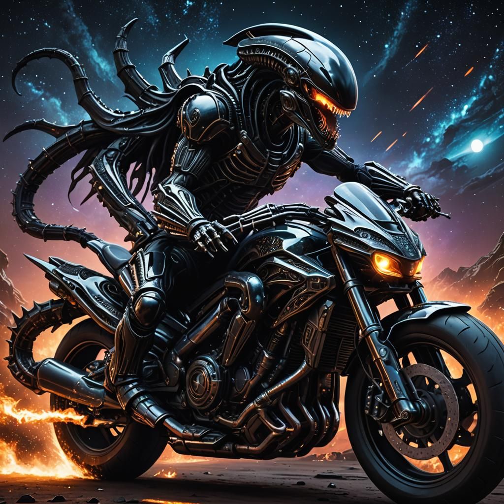 Riding Xenomorph - AI Generated Artwork - NightCafe Creator