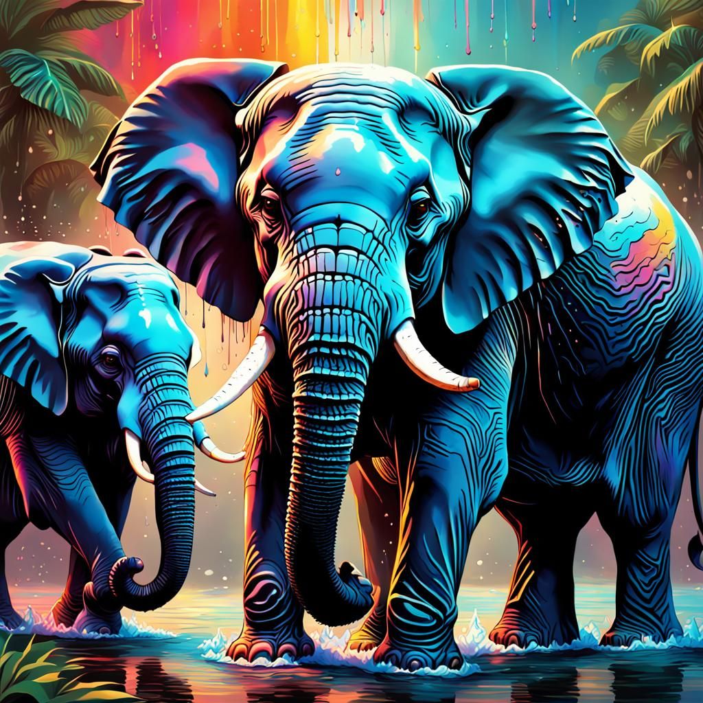 Psychedelic elephants. - AI Generated Artwork - NightCafe Creator