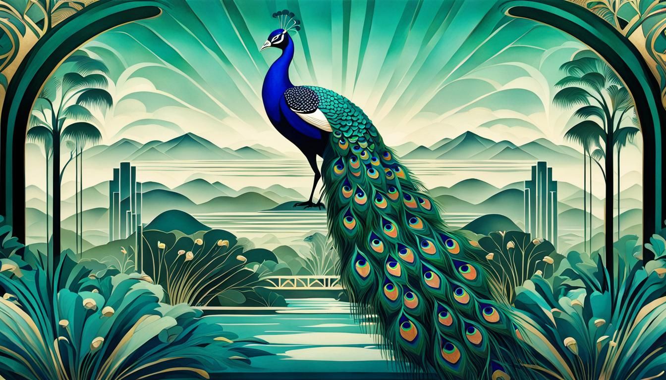 Peacock In An Art Deco Landscape - AI Generated Artwork - NightCafe Creator