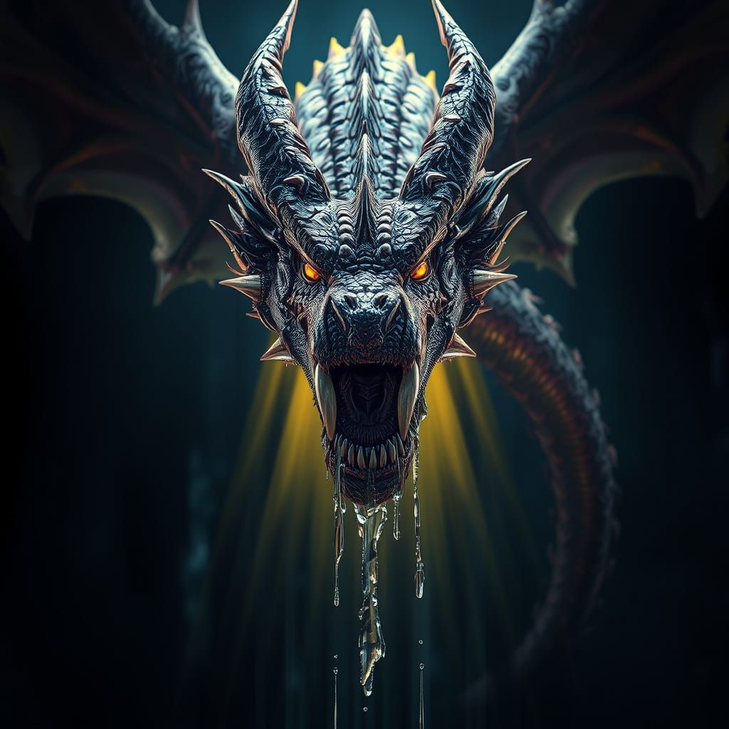 Surreal Dark Fantasy Dragon with Razor-Sharp Fangs... - AI Art