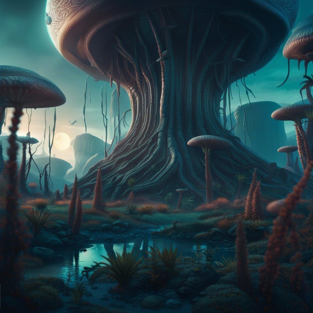 Mushroom Home on an Alien World - AI Generated Artwork - NightCafe Creator
