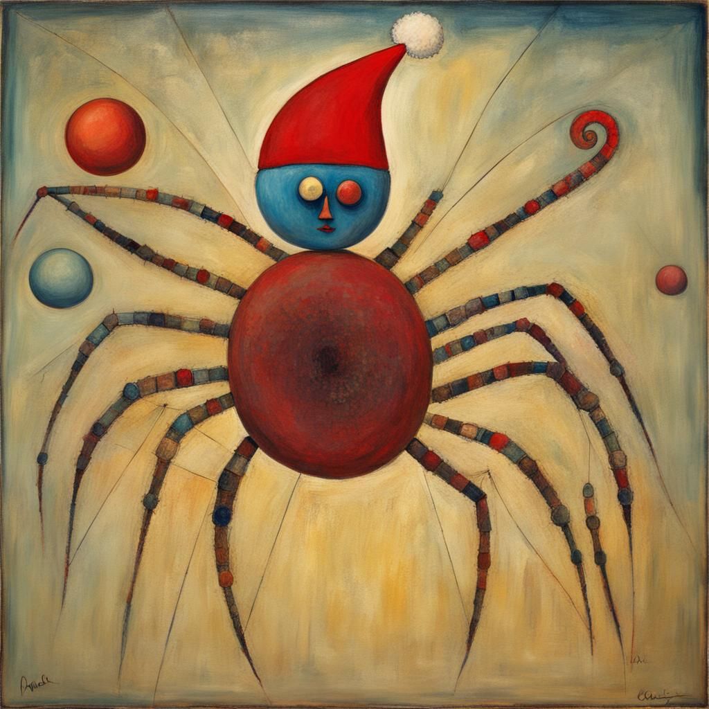 Surrealist fantasy anthropomorphic spider dressed as Santa Claus in the ...
