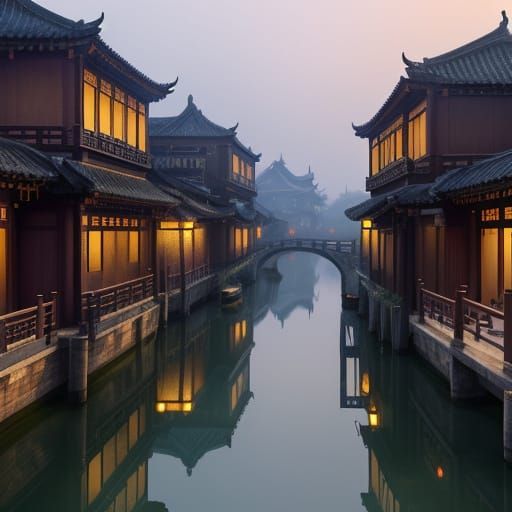 Wuzhen, China's Serene Traditional Houses Reflecte... - AI Art