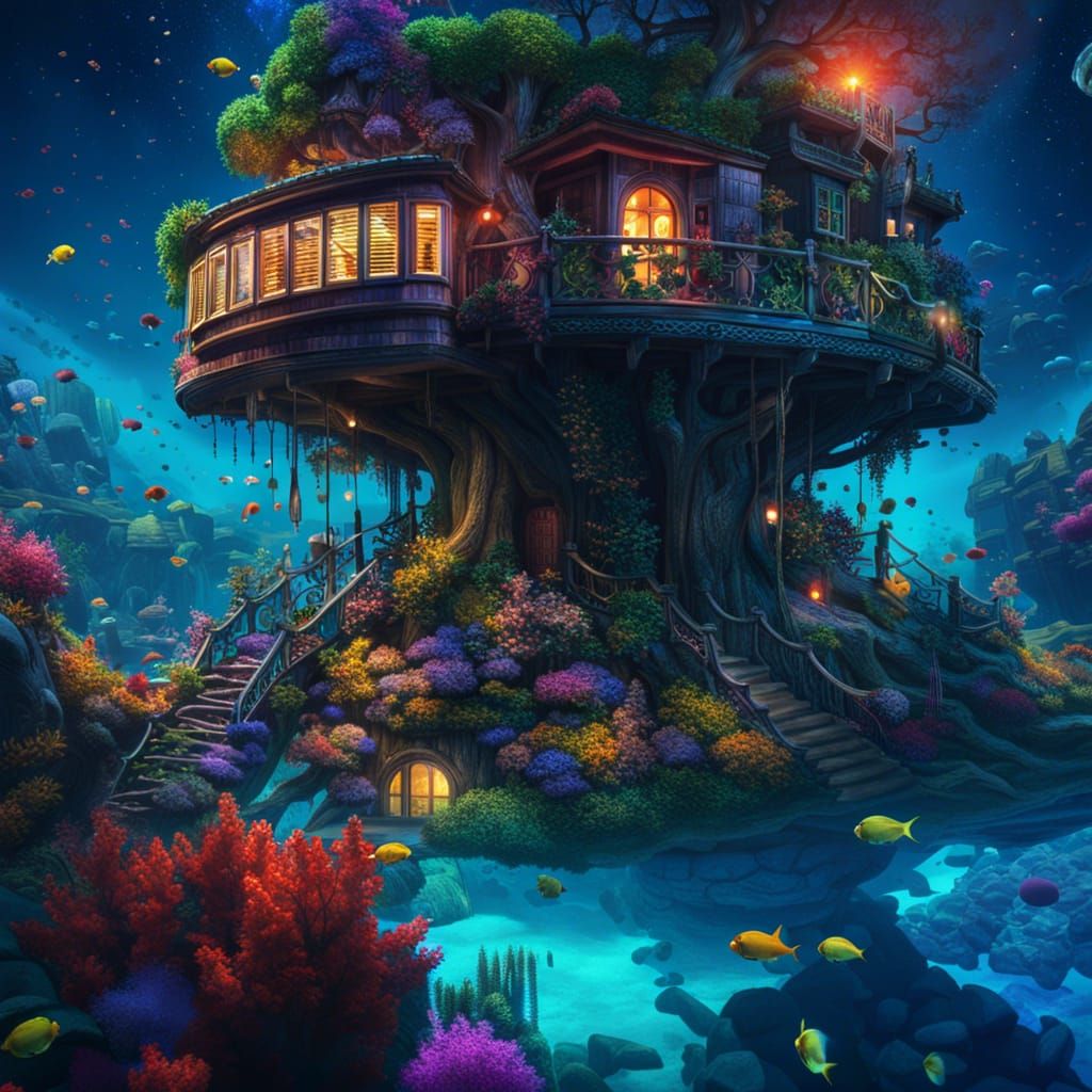 Underwater Treehouse - AI Generated Artwork - NightCafe Creator