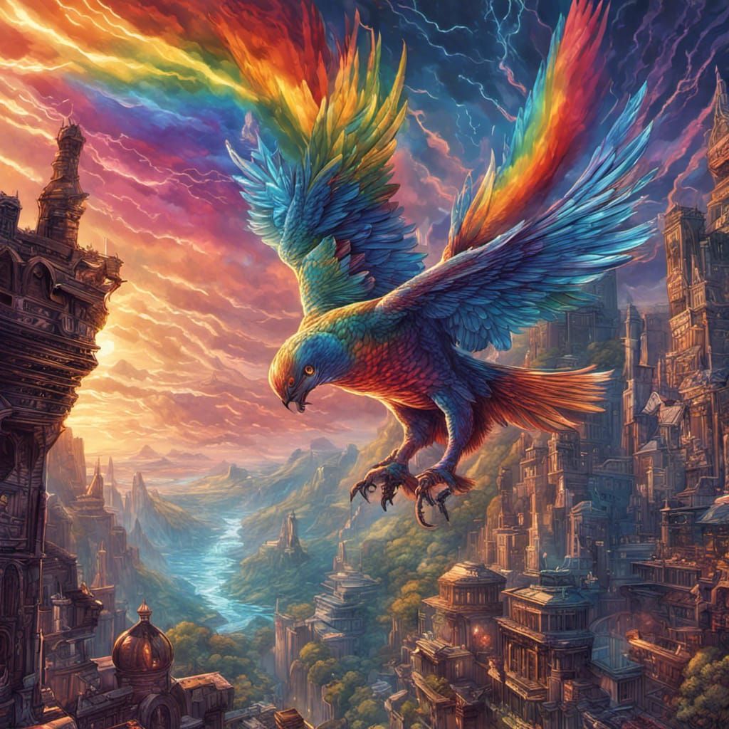 Rainbow Hawk Epic cinematic brilliant stunning intricate meticulously ...