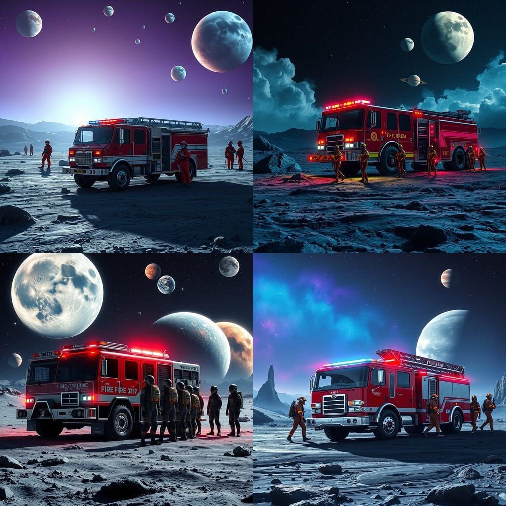 Intergalactic Firefighters Save the Day on the Lun... - AI Art
