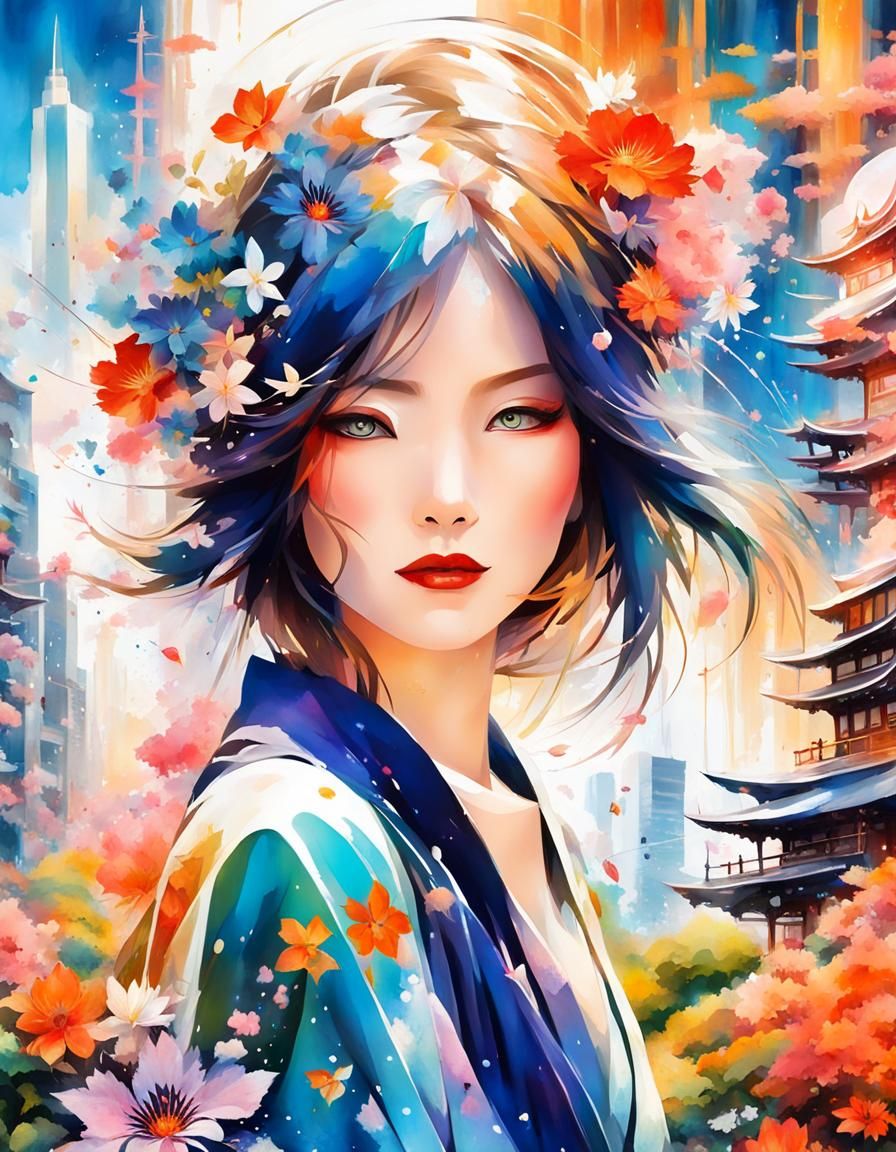 Serene Asian woman in a cheerful city - AI Generated Artwork ...