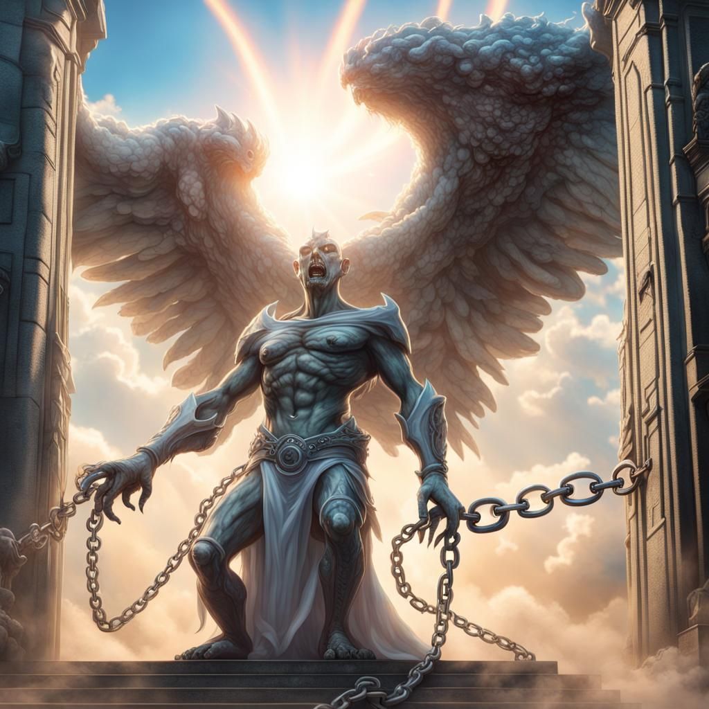 Chained demon in heaven - AI Generated Artwork - NightCafe Creator