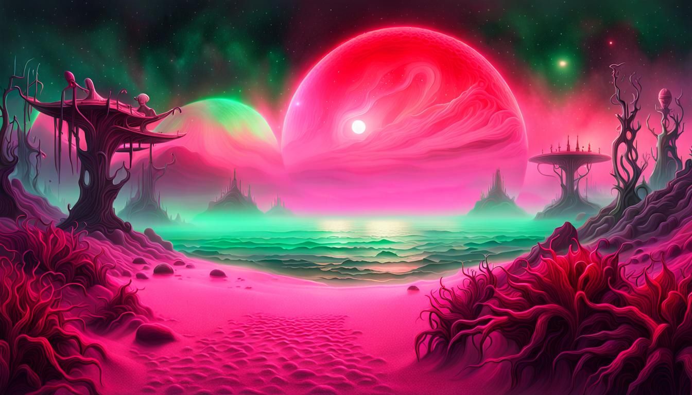 Alien beach - Ethereal Beachscape in Surrealist Nighttime