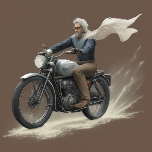 Wizard Riding Celestial Motorcycle in Impasto Styl... - AI Art