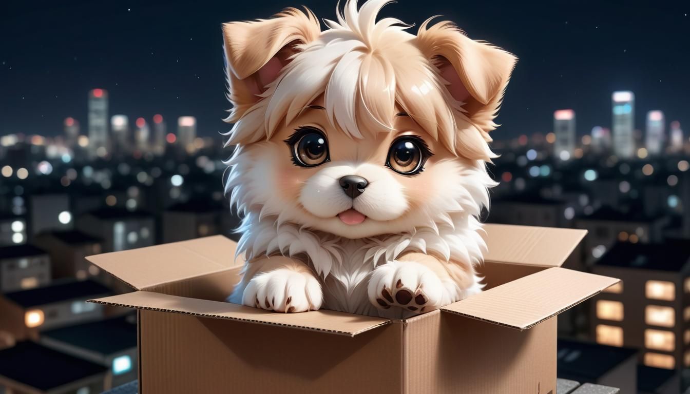puppy in a box - AI Generated Artwork - NightCafe Creator