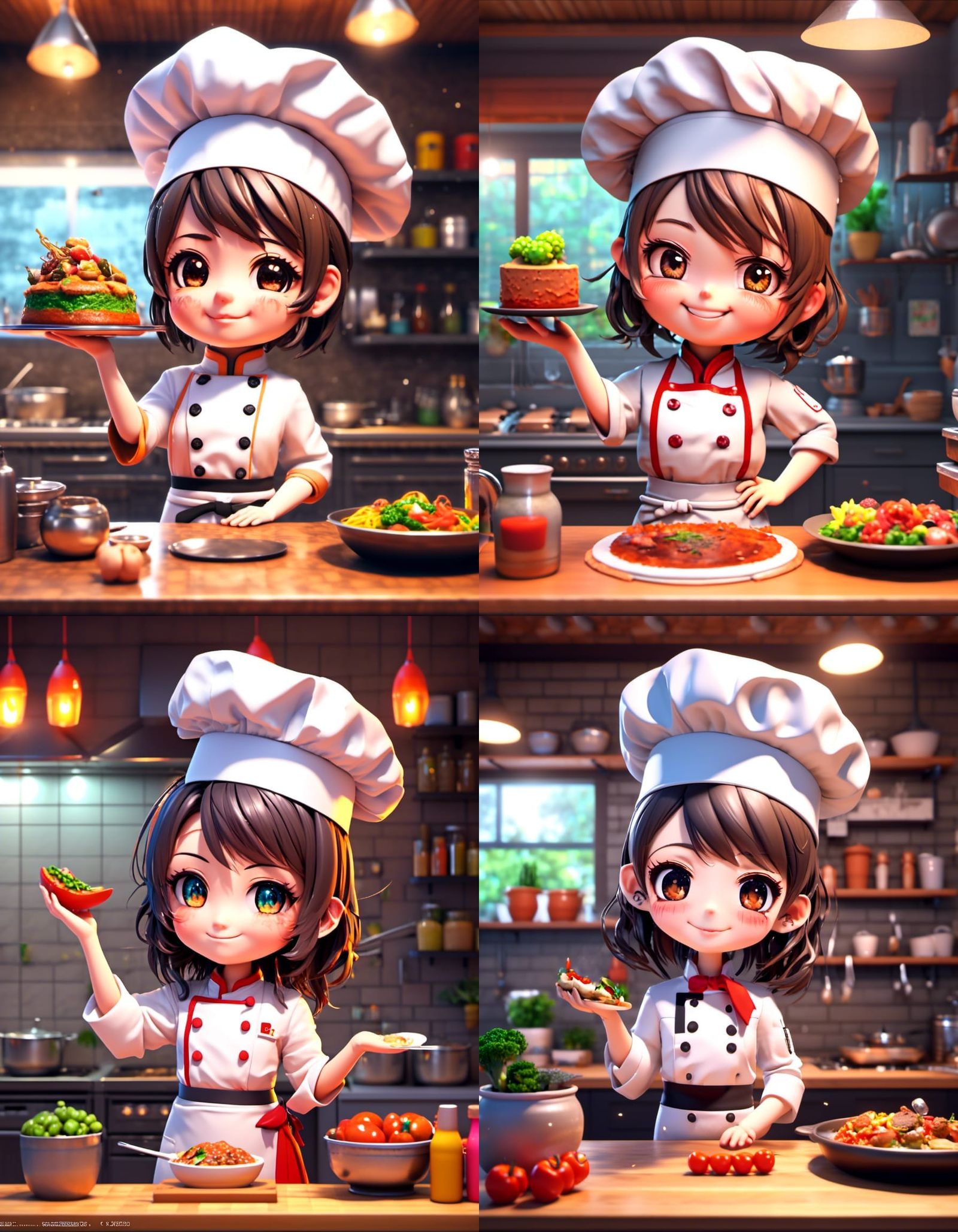 chibi chef holding the main dish, fun, colorful, 4k, 3D rendering ...