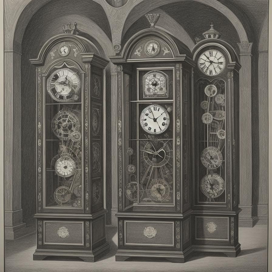 MC Escher Drawing Of grandfather clocks and owls - AI Generated Artwork ...