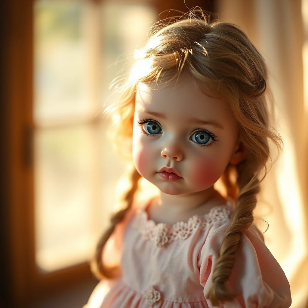 Fillette - Whimsical Doll-Like Girl in Pastel Dress