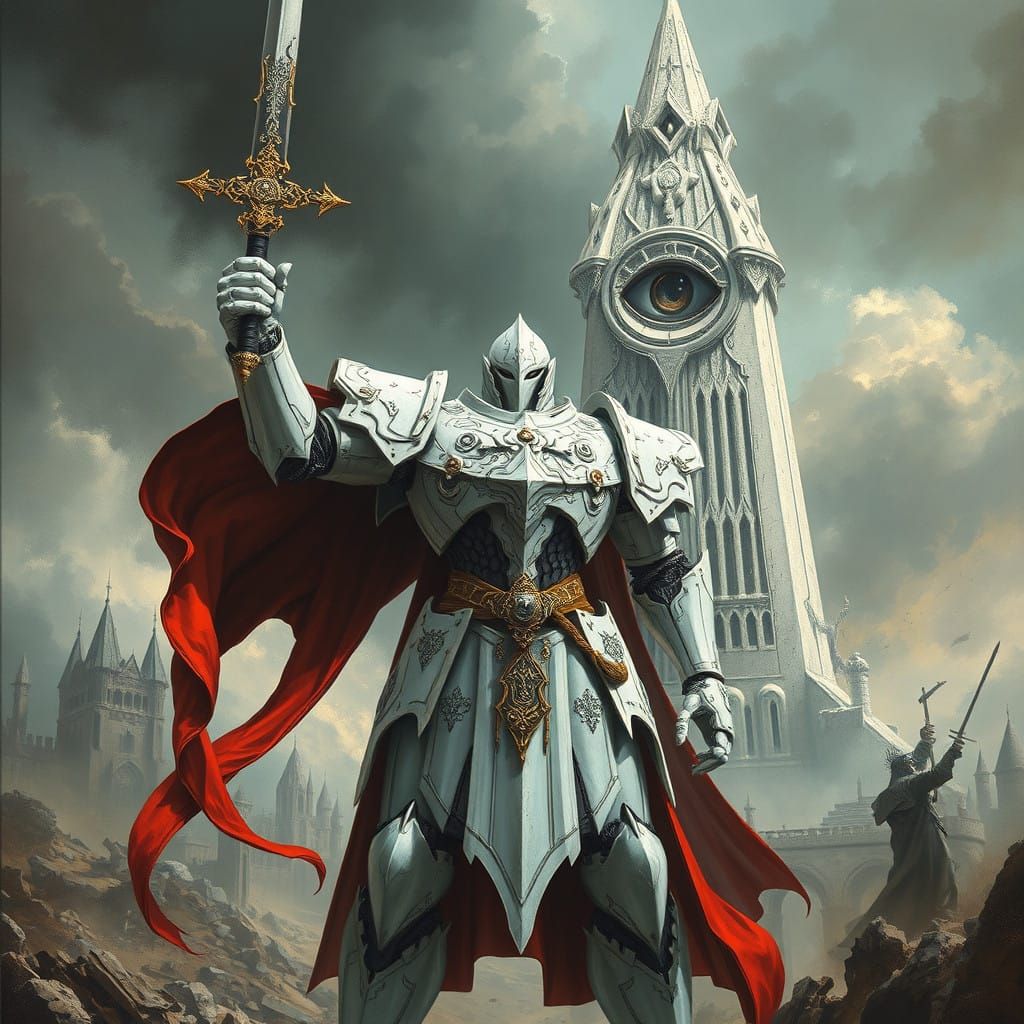 White Mech Knight v2 - Heroic White Mech Knight in Dark Fant...