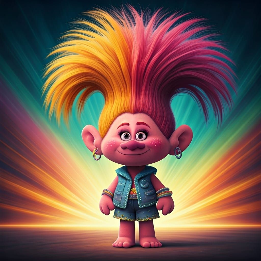 Trolls - Colorful Trolls with Rainbow Backdrop, Digital Pain...