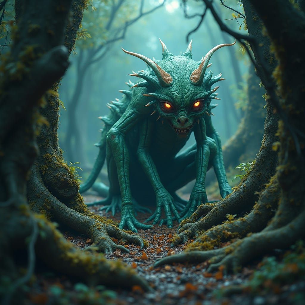 Mysterious Forest Cryptid with Ethereal Eyes - AI Art
