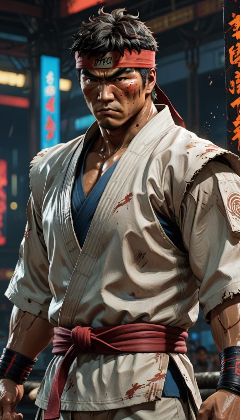 Ryu, a character realistic From Street Fights