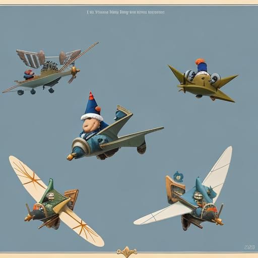 Gnomes' Ingenious Flying Machines - AI Art