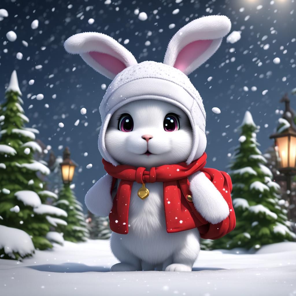 chibi bunny cgi hat snowing - AI Generated Artwork - NightCafe Creator
