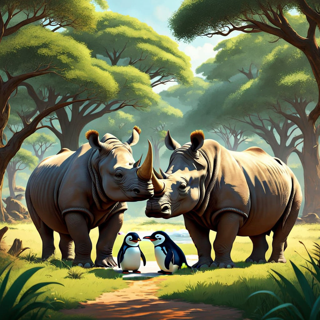 Unlikely Cartoon Friends in Savannah Landscape - AI Art