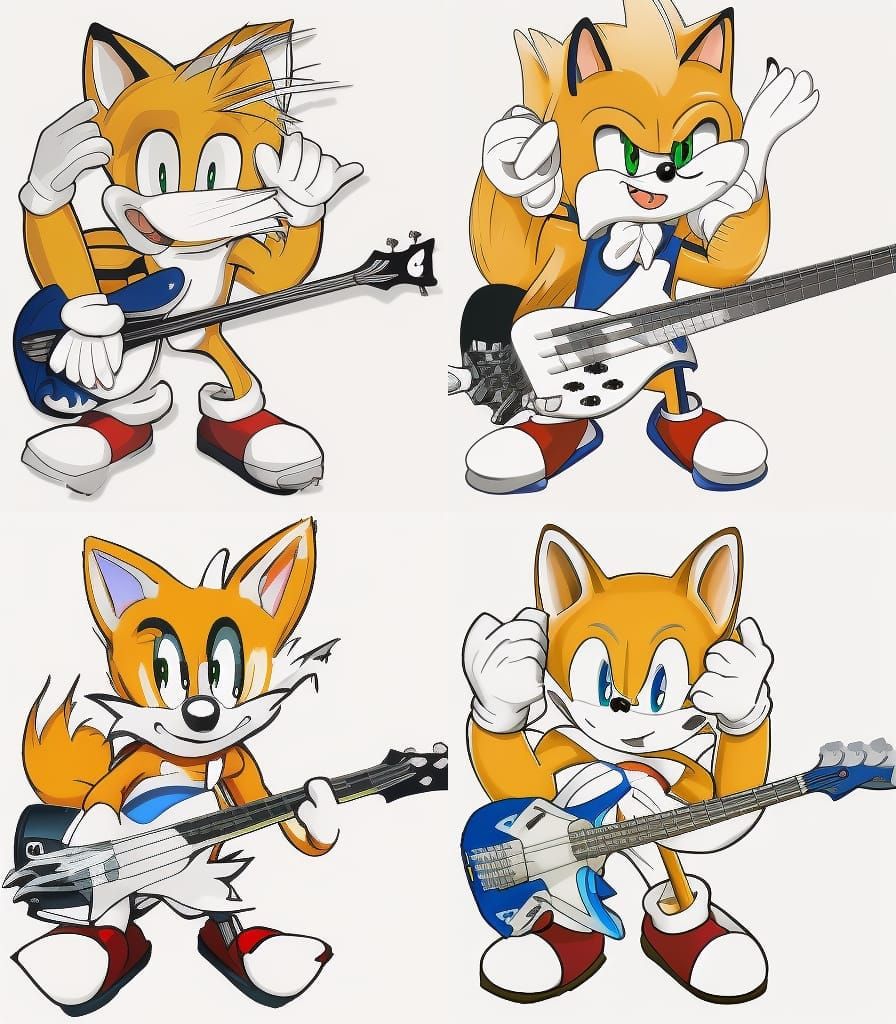 Tails the fox sonic the hedgehog style playing electric bass guitar ...