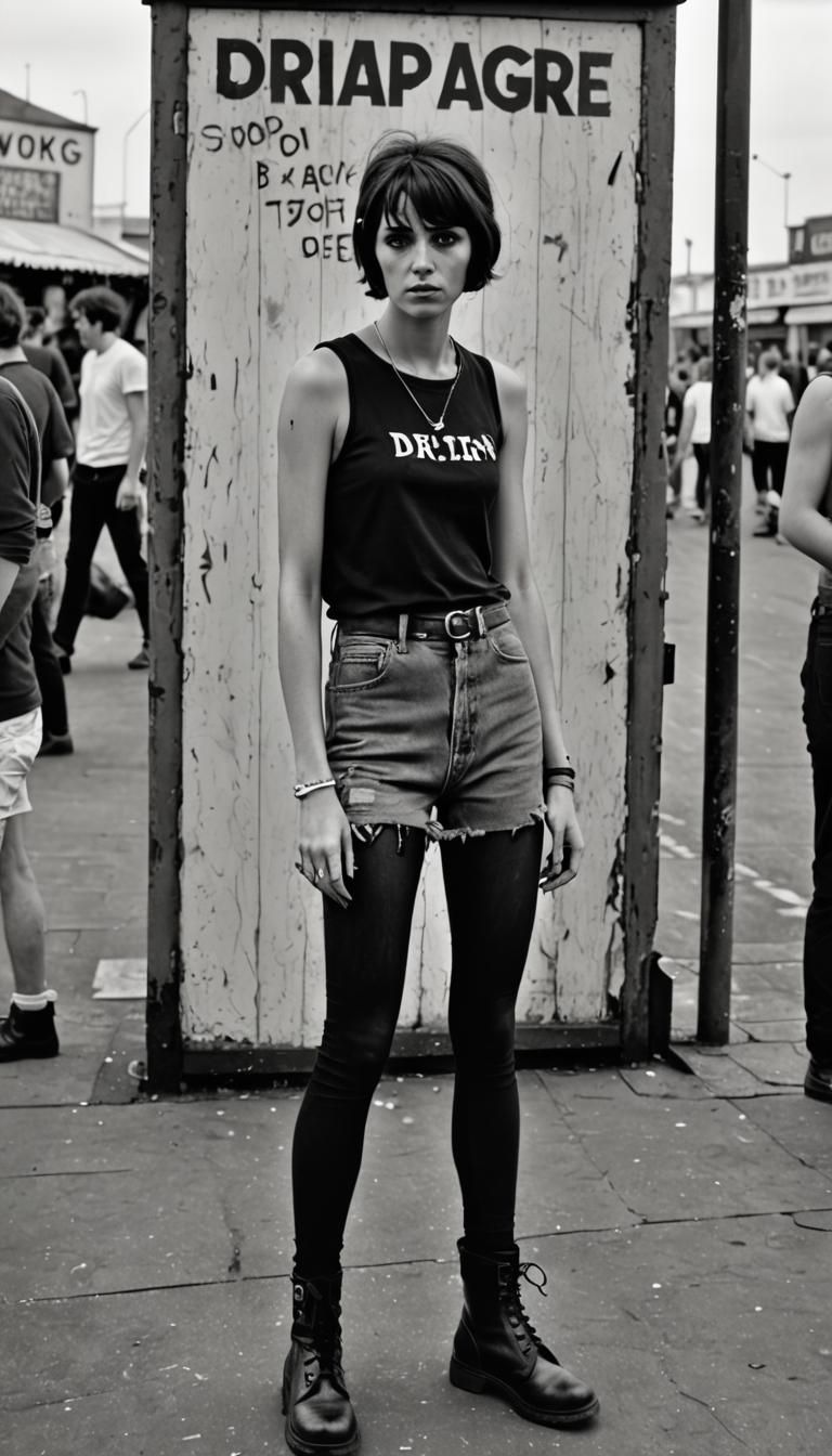 B&W photo image of a Spanish 60's Mod girl dressed in Fred Perry tank ...