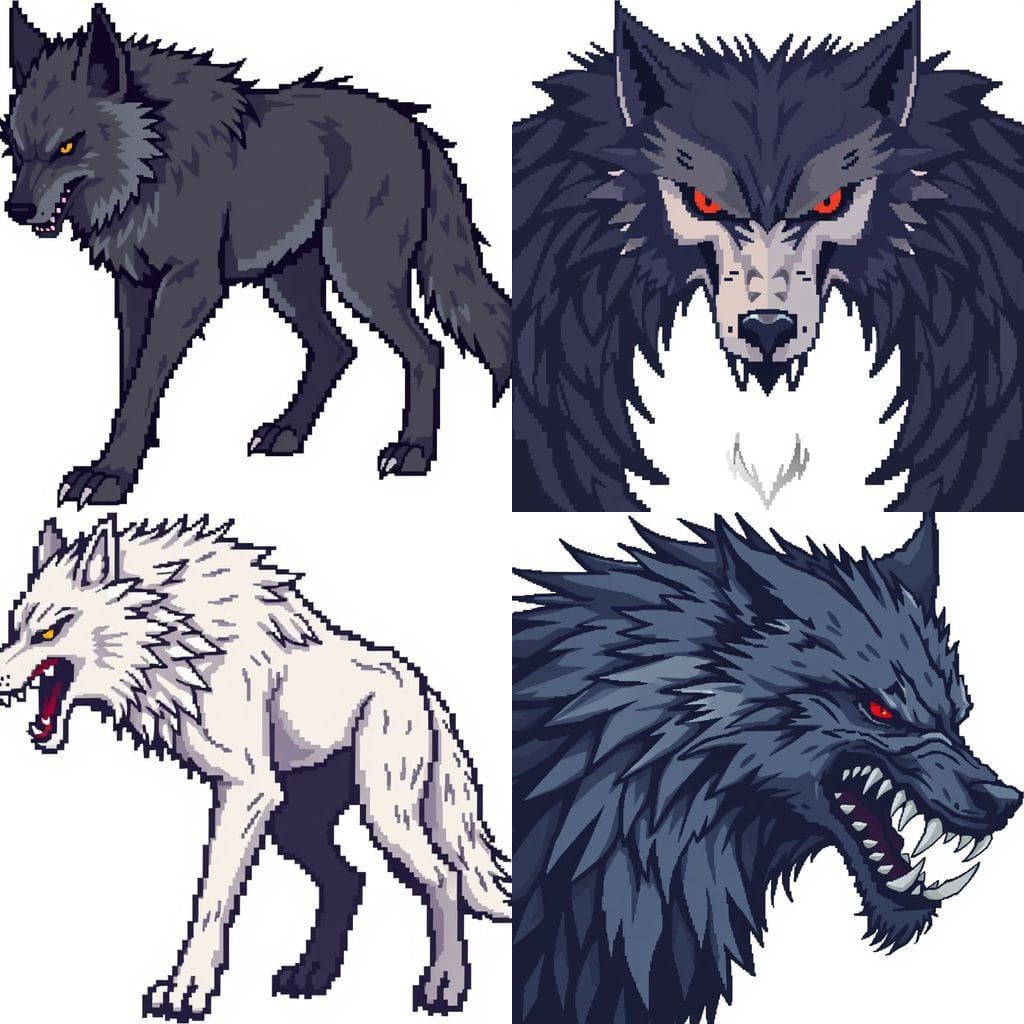 Dire Wolf in Vibrant Anime Pixel Art - AI Art