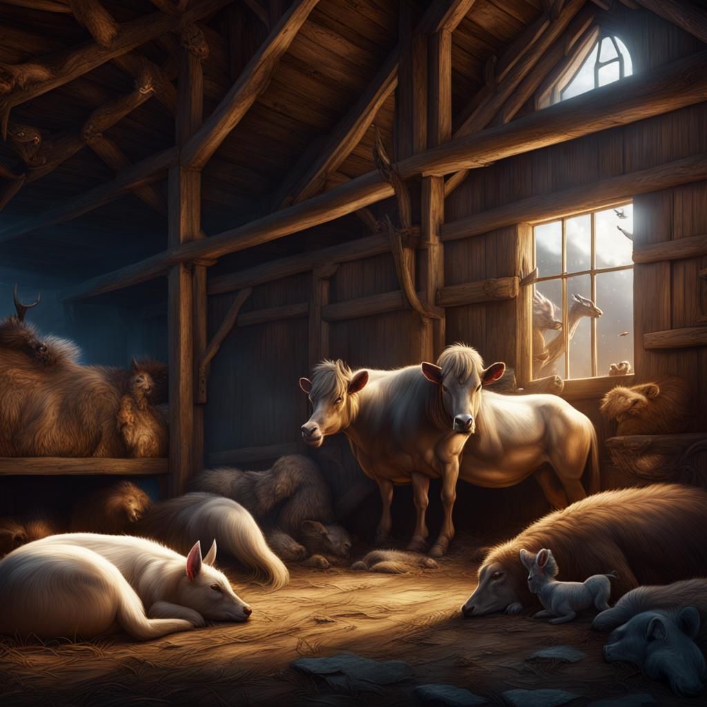 animals sleeping in a barn - AI Generated Artwork - NightCafe Creator
