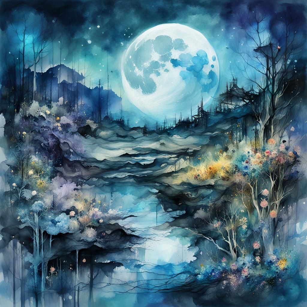 Blue moon landscape - AI Generated Artwork - NightCafe Creator