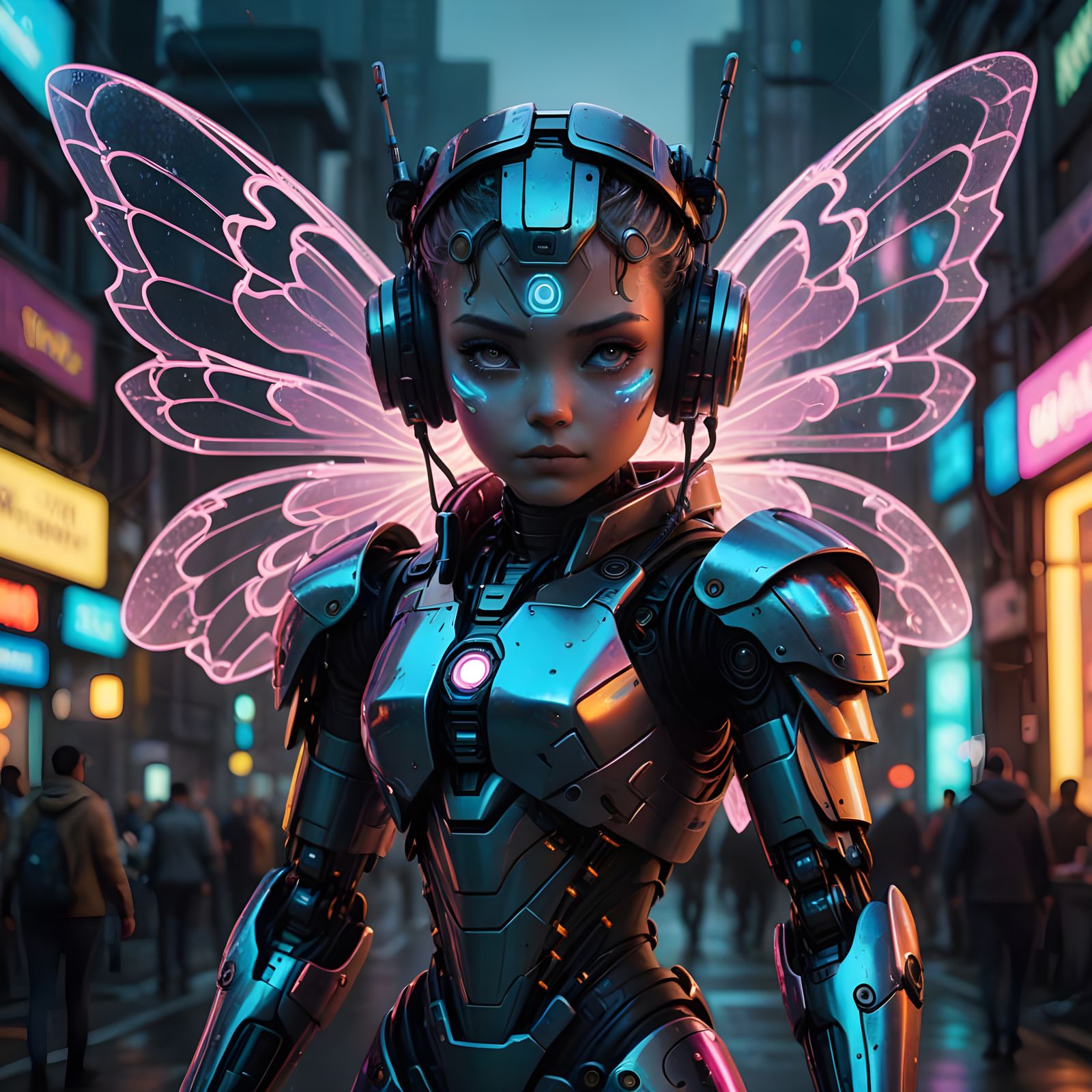 Cyberpunk Cyborg Fairy - Cyberpunk Fairy in a Futuristic Dis...