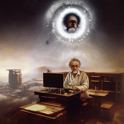 Albert Einstein Working on a New Computer - AI Generated Artwork ...