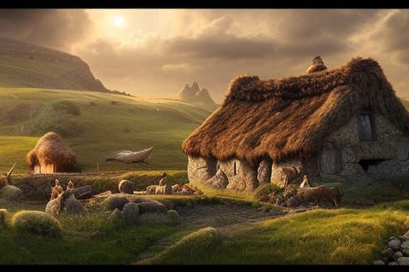 An ancient Viking farmhouse, farmlands, late summer - AI Generated ...