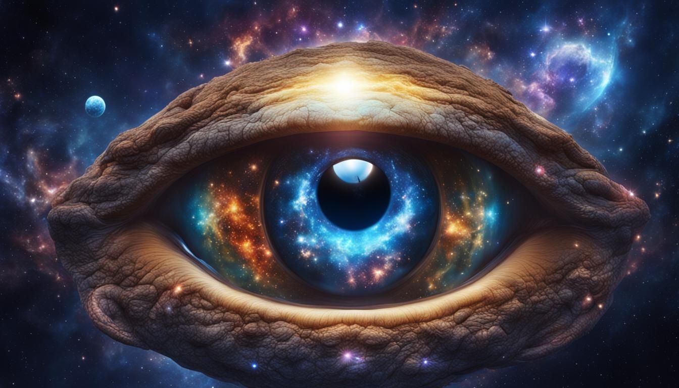 Magic enchanted cosmic galaxy mirroring in the giant Alien eyes ...