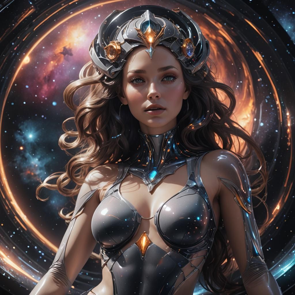 Galactic Goddess, resting on a black hole ultrafine detail, breathtaking, 8k resolution, vray ...