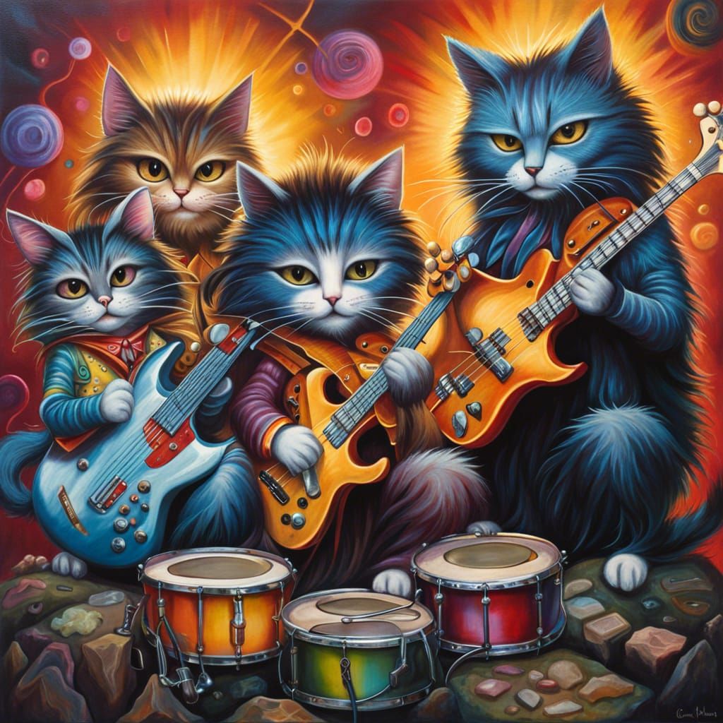 Bad Boy Cat Band Camp - AI Generated Artwork - NightCafe Creator