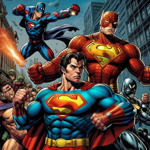 A brawl of generic superheroes - AI Generated Artwork - NightCafe Creator