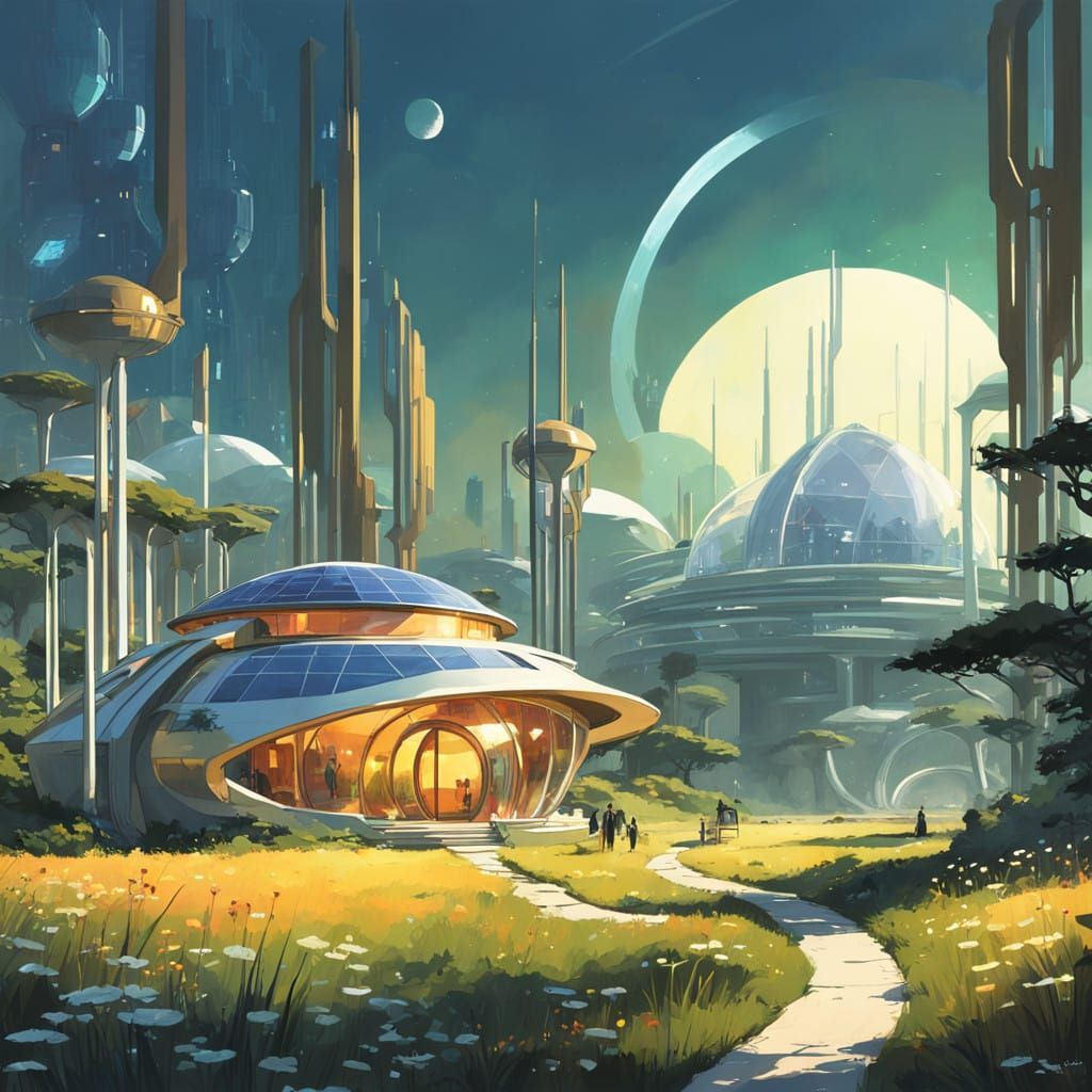 solar city - Surreal Futuristic Village in a Solarpunk Parad...